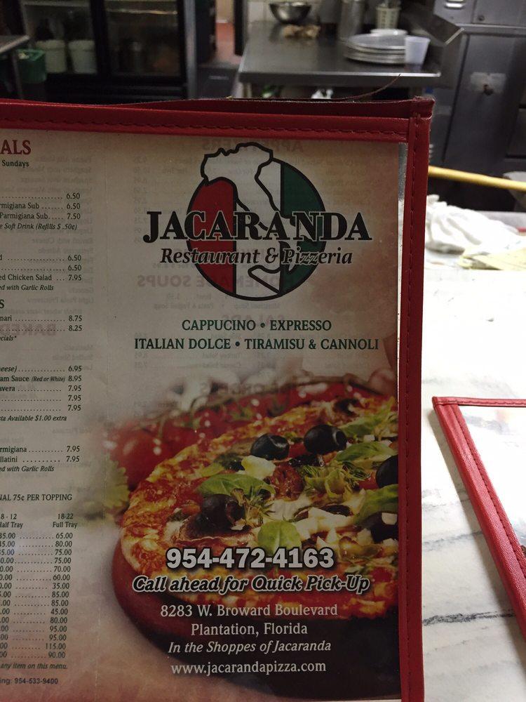 Carta de Jacaranda Restaurant & Pizzeria, Plantation