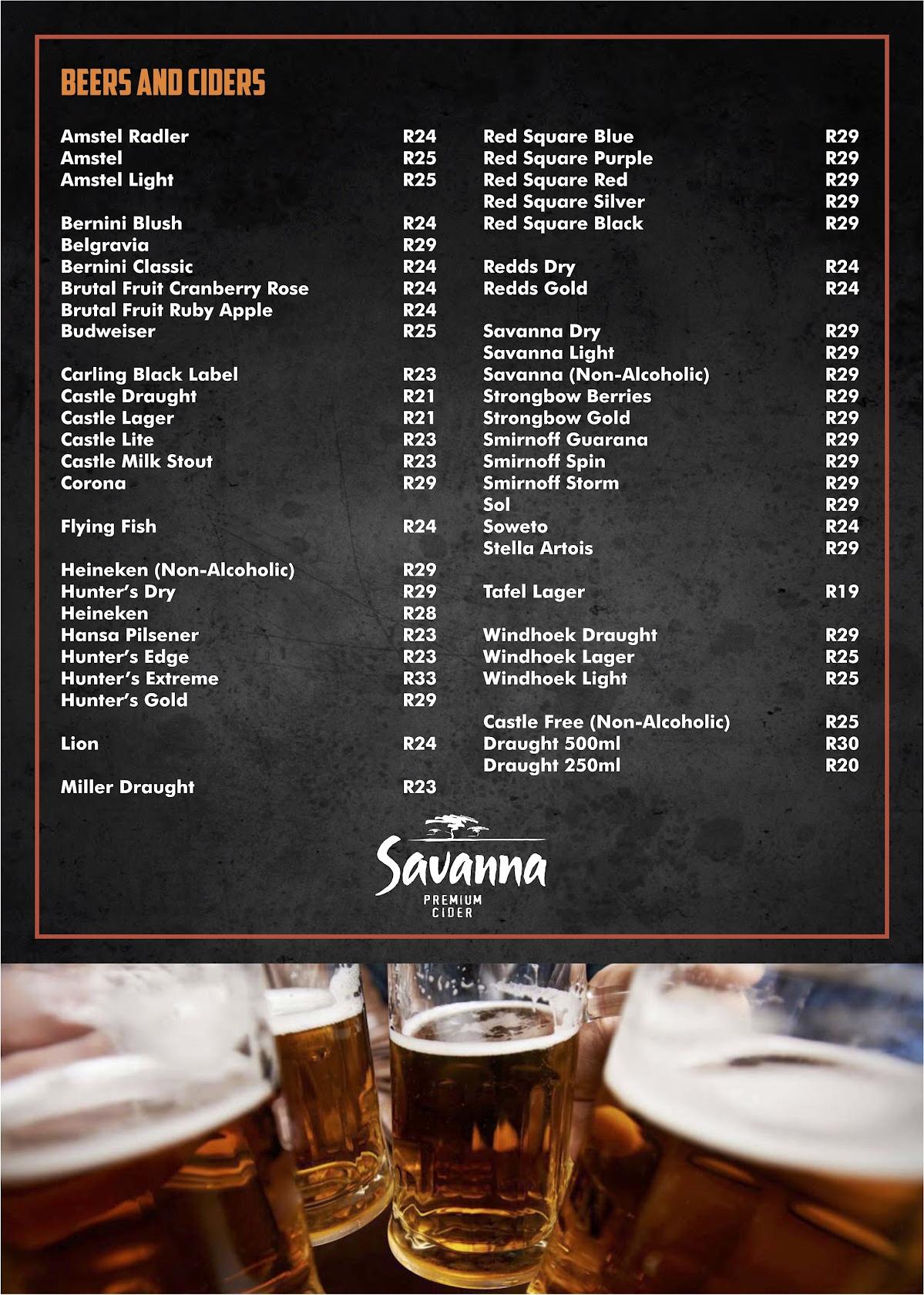Menu at Kalahari.fish restaurant, Bloemfontein