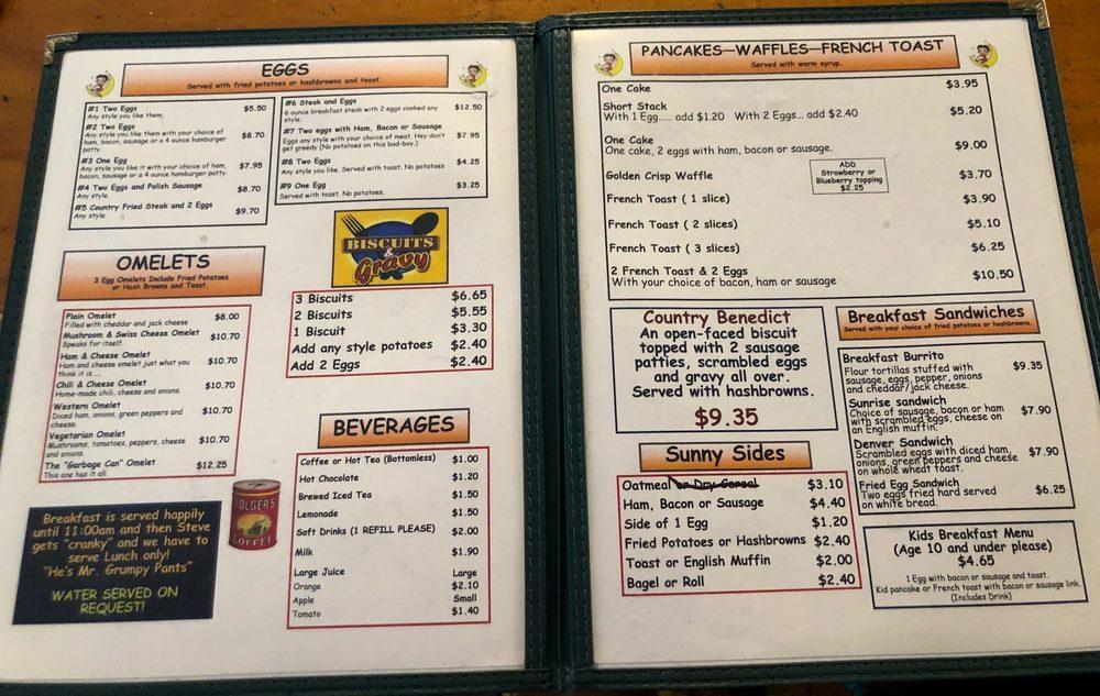 Menu at Our Place restaurant, Custer
