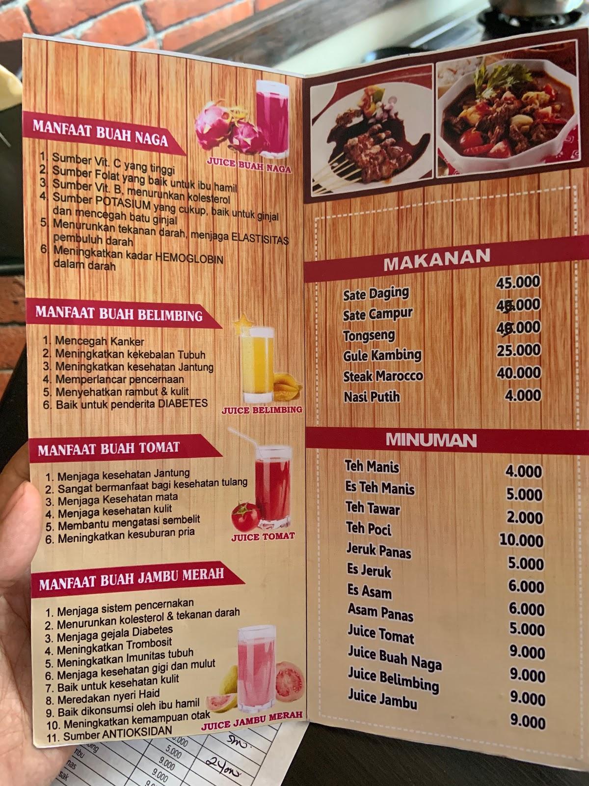 Menu at Sate Kambing Muda Tamara restaurant, Magelang