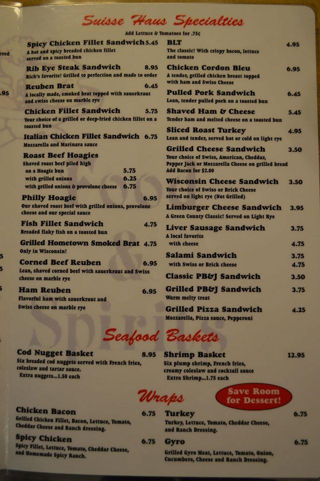 Menu at Suisse Haus Food & Spirits pizzeria, Monroe