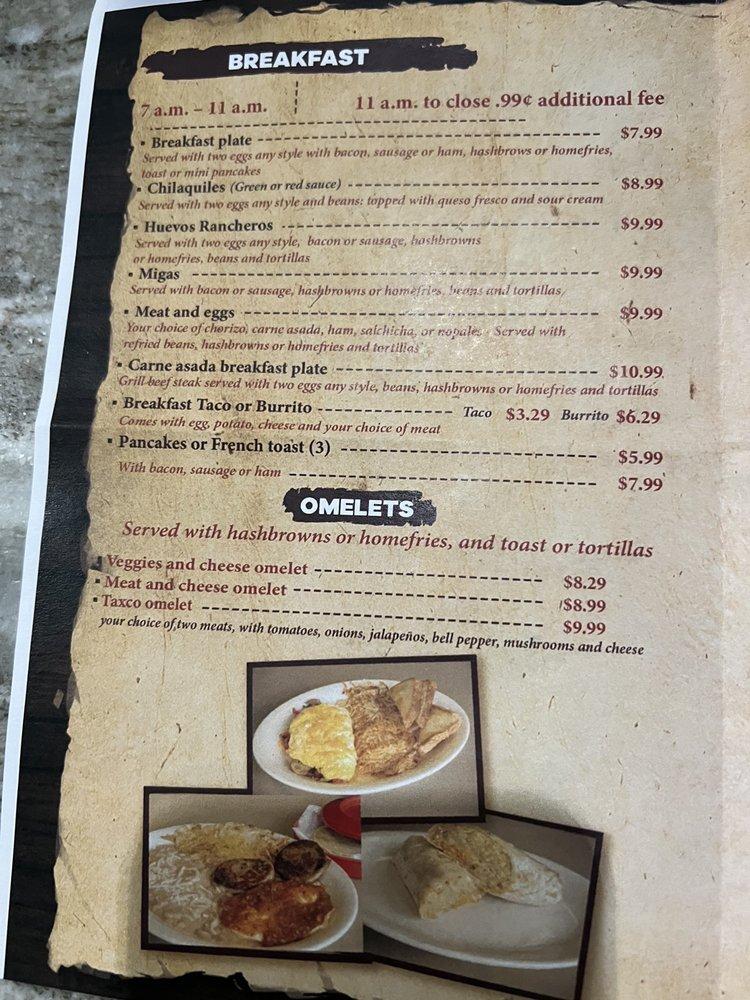 Menu at Taqueria Flor de Taxco restaurant, Tyler