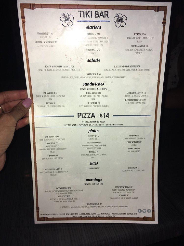 Menu at The Tiki Bar, Monmouth Beach
