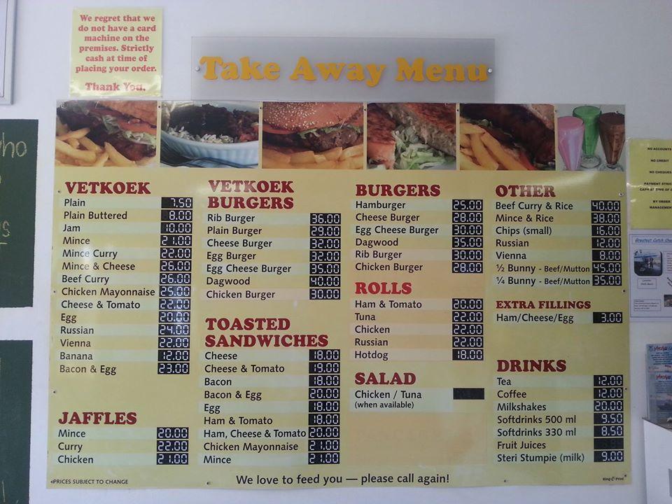Menu at Vetkoek Den restaurant, Margate