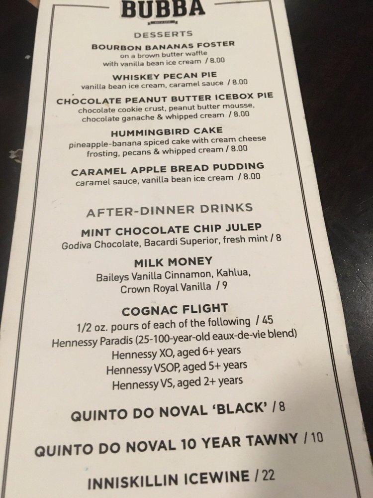 Menu at Bubba restaurant, Des Moines
