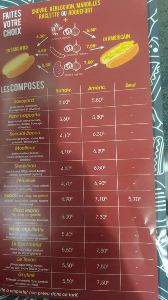 Menu au Frites en Nord fast food, Somain