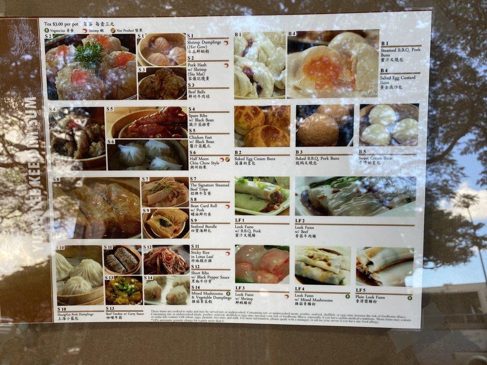 Menu at Yung Yee Kee Dim Sum restaurant, Honolulu