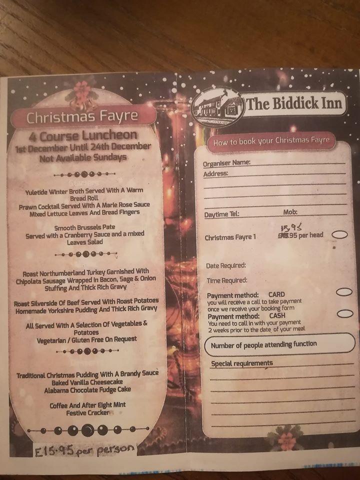 Menu at The Biddick Inn pub & bar, Washington, Bonemill Ln