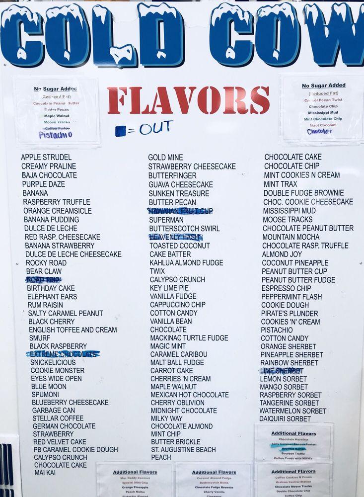 Menu at Cold Cow, St. Augustine, 938 Santa Maria Blvd