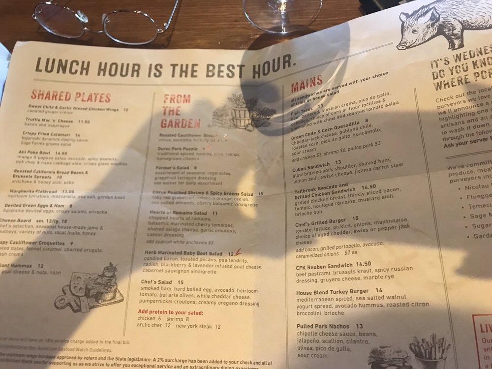 Menu at Cork Fire Kitchen restaurant, Temecula