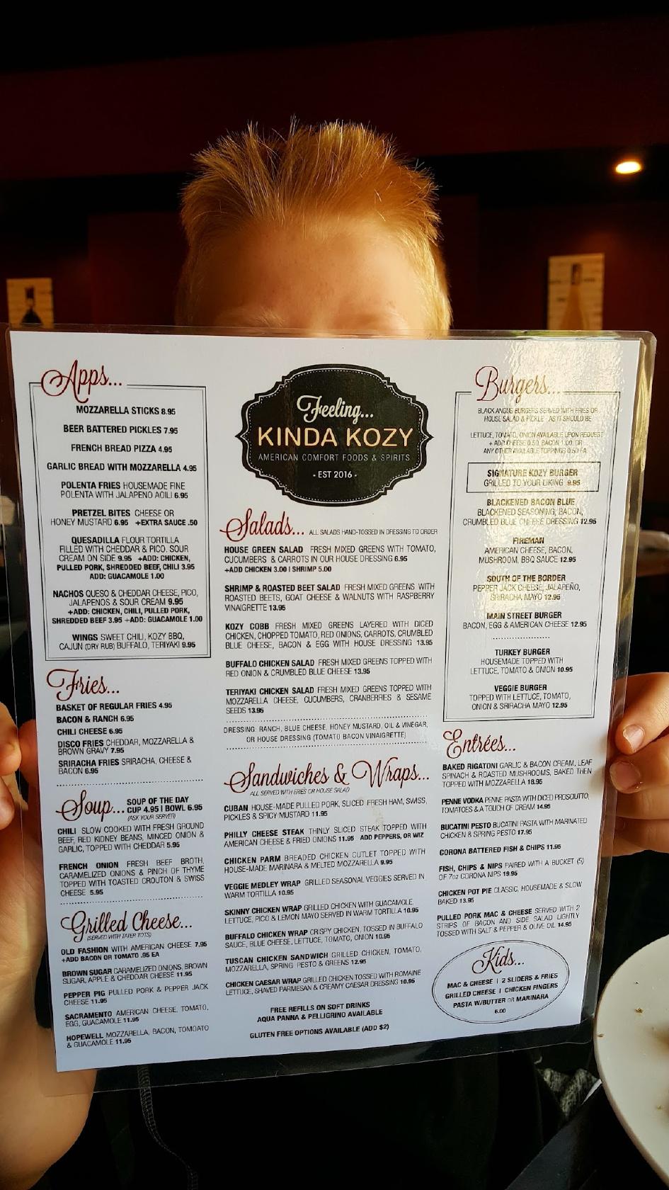 Menu at Feeling Kinda Kozy pub & bar, Fishkill