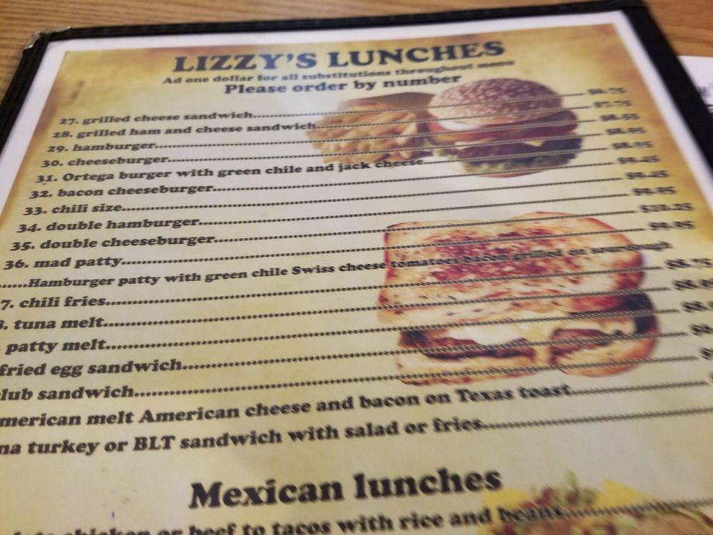 Menu at Lizzy's Kitchen restaurant, Bullhead City, AZ-95