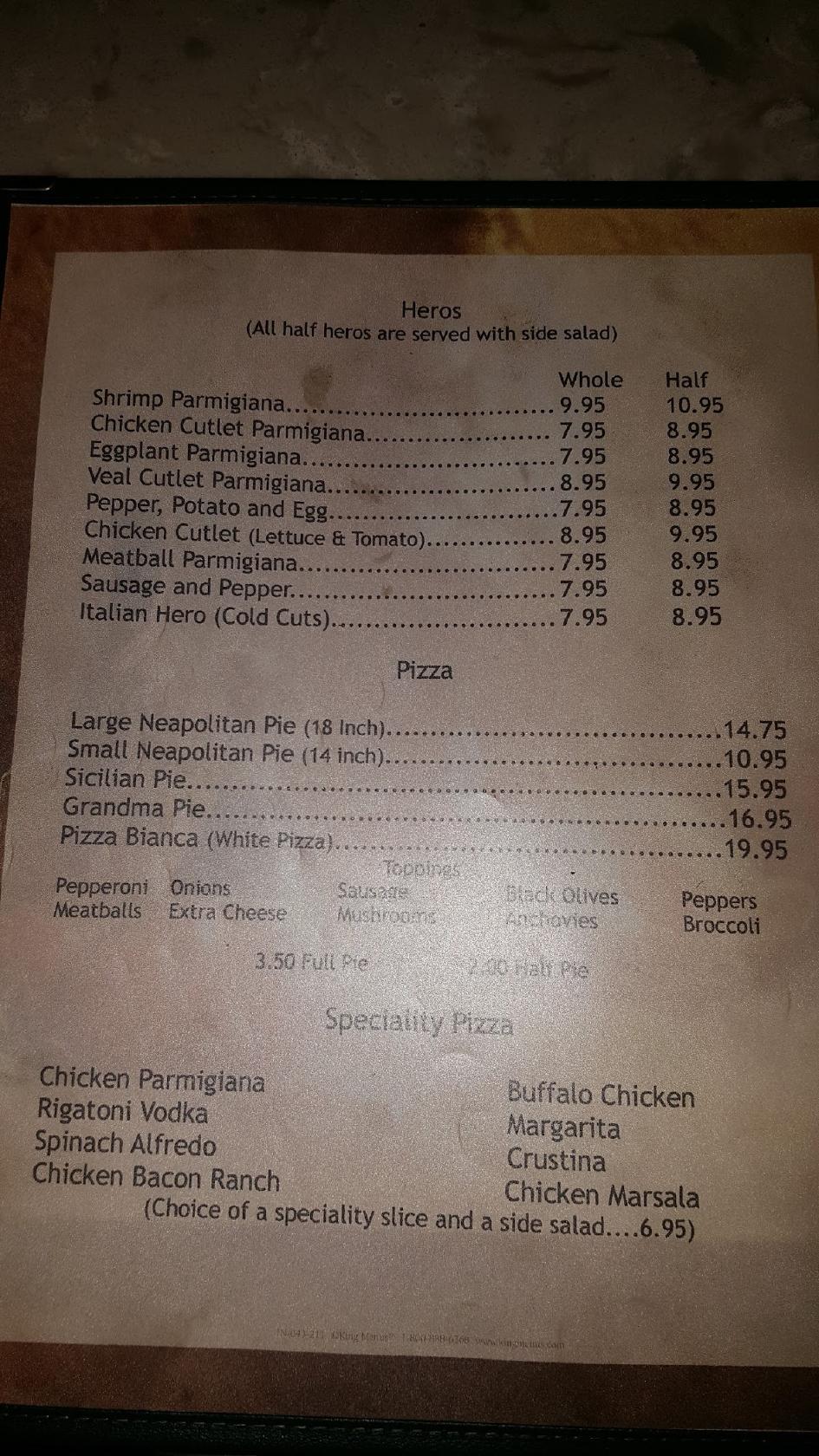 Menu at Mulberry St. Pizza pizzeria, Jericho