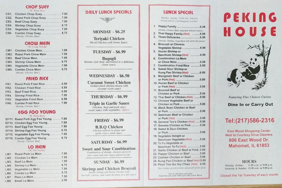 Menu at Peking House restaurant, Mahomet