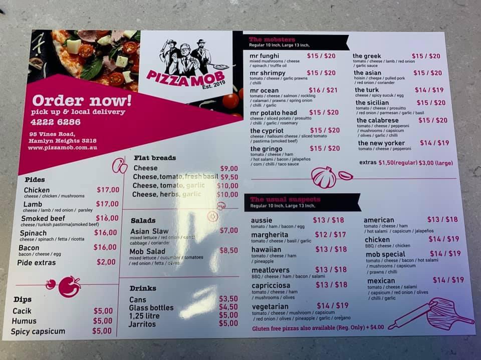 Menu at Pizza Mob pizzeria, Hamlyn Heights