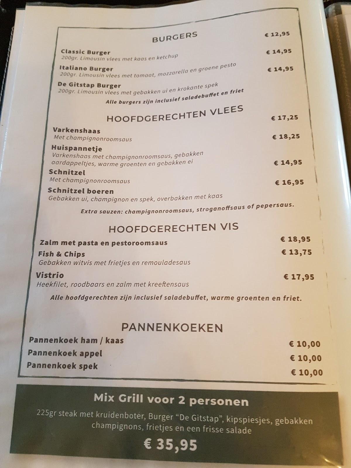 Menu at Aan de Hoeve, Vlodrop