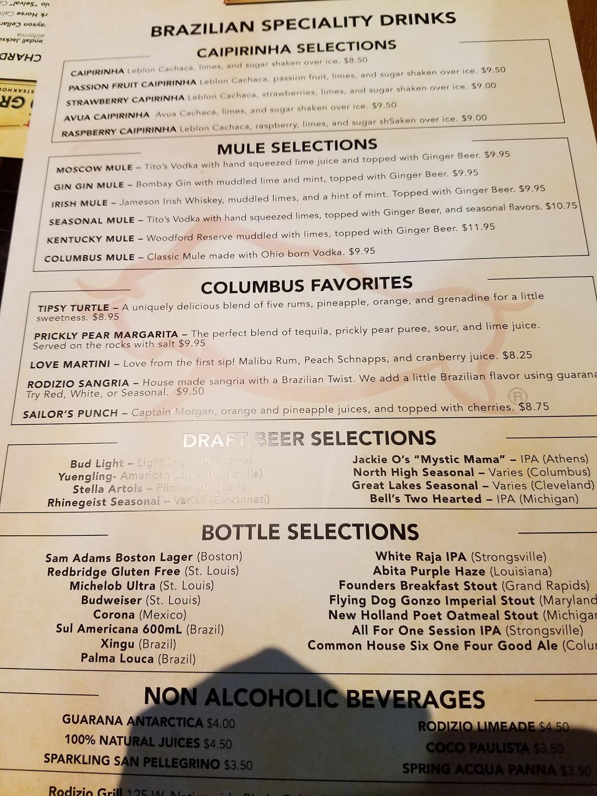 Menu at Rodizio Grill Brazilian Steakhouse Columbus, Columbus