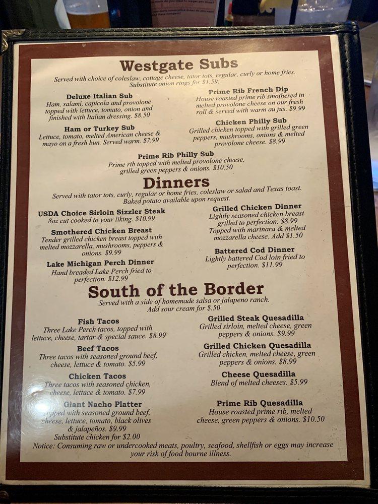 Menu at Westgate Tavern & Grill pub & bar, Lansing