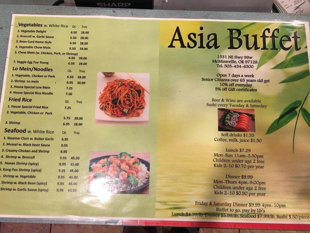 Menu at Asia Buffet restaurant, McMinnville