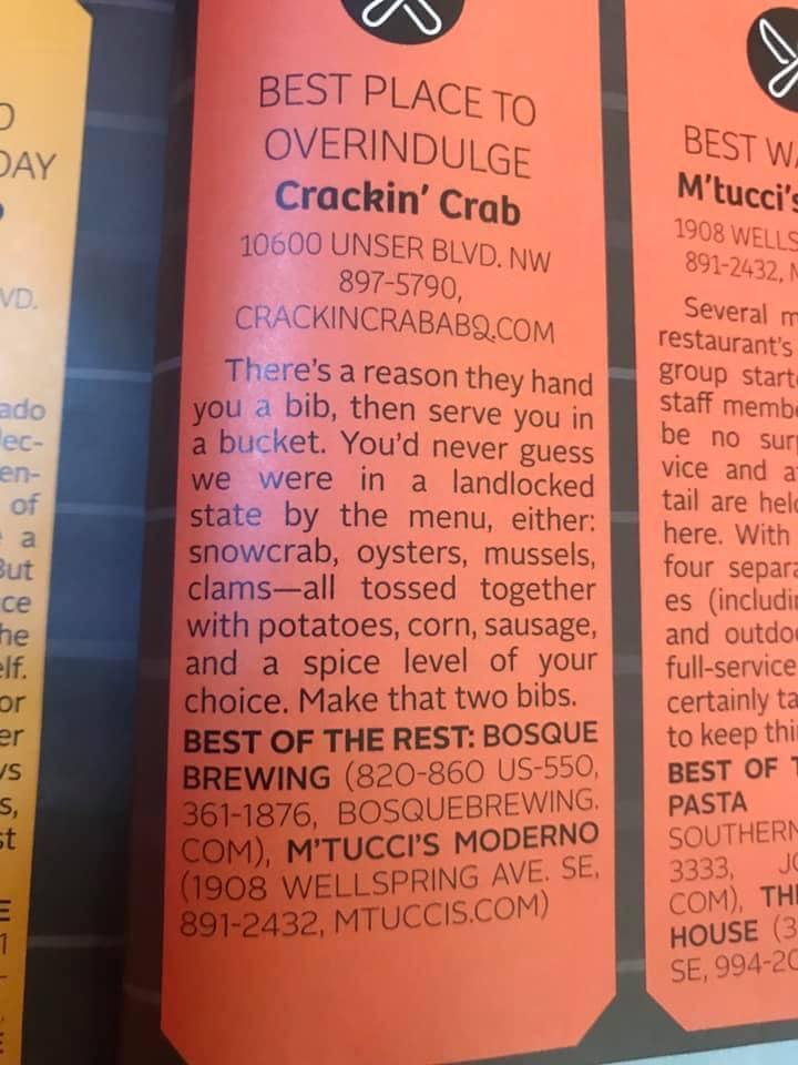 Menu at Crackin' Crab Santa Fe Seafood Boil restaurant, Santa Fe
