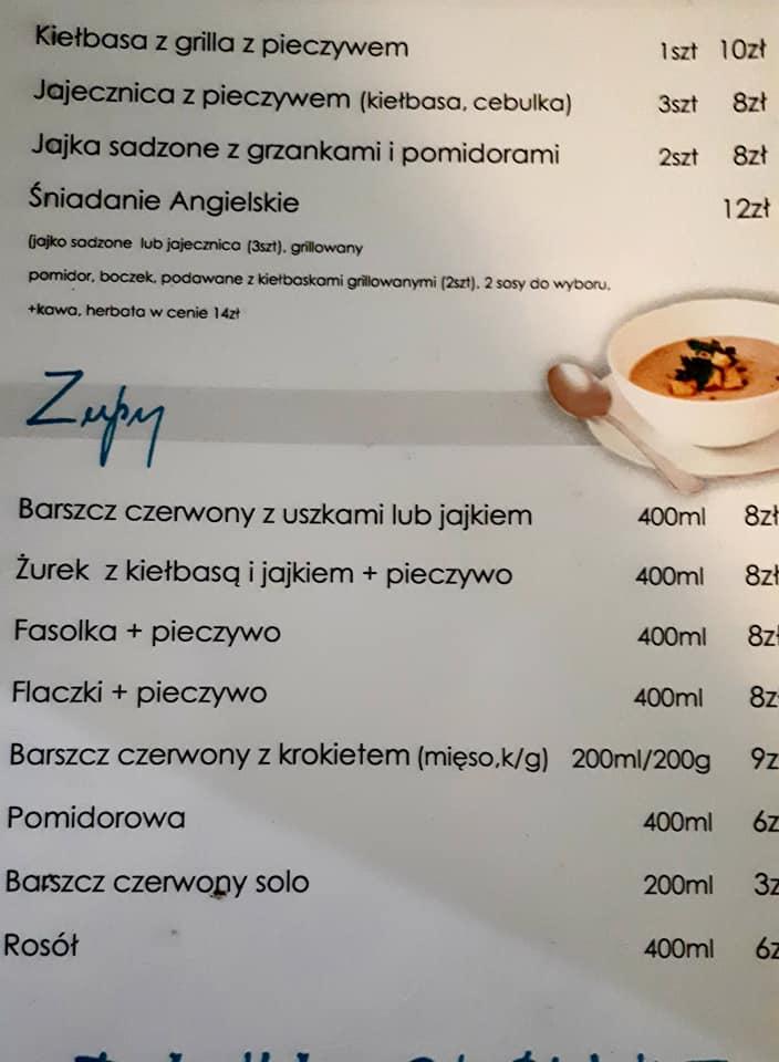 Menu at Restauracja Karen, Myslenice