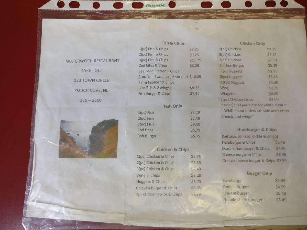 Menu at Water Witch Restaurant, Pouch Cove