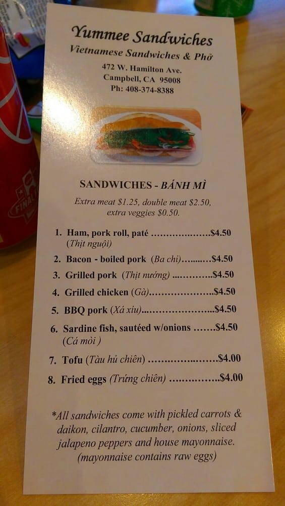 Menu at Yummee Sandwiches fast food, Campbell