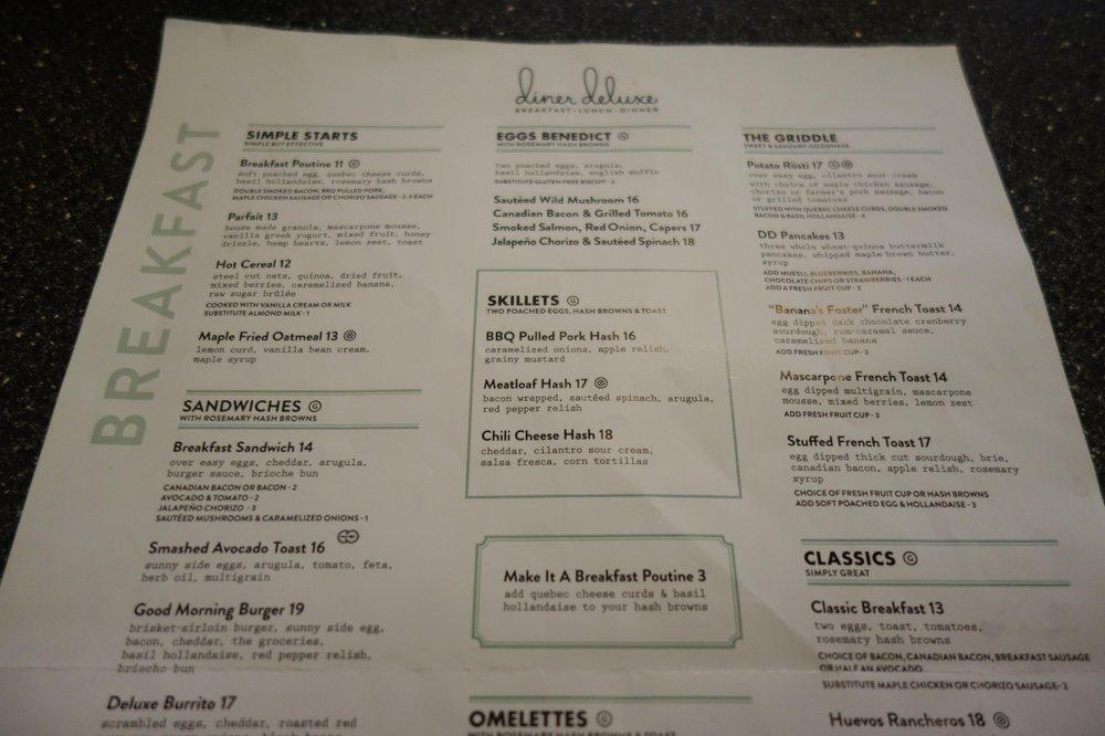 Menu at diner deluxe cafe, Calgary, 804 Edmonton Trail