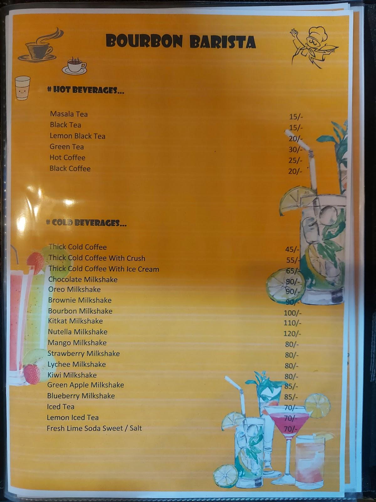 Menu at Bourbon Barista, Dondaicha, Bourbon Barista