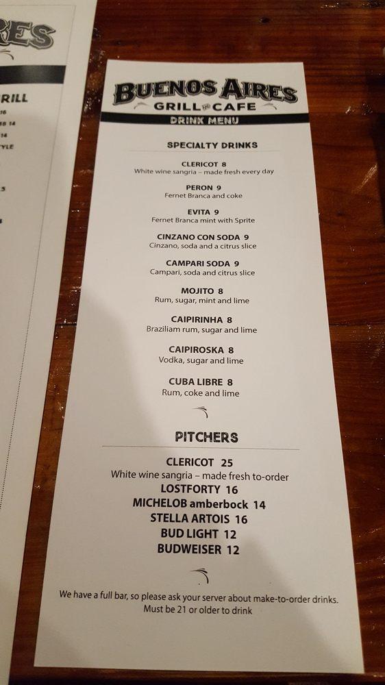Menu at Buenos Aires Grill & Cafe, Little Rock