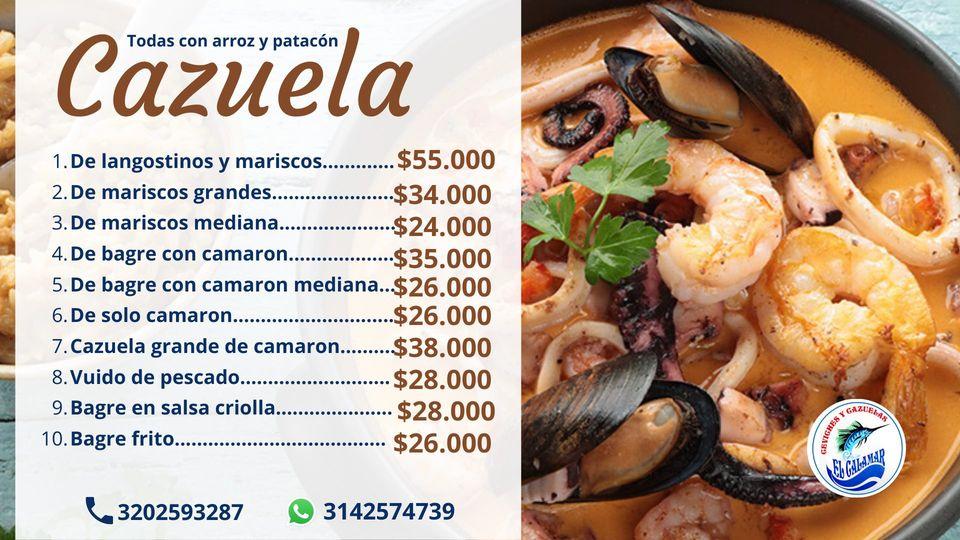Menu at Ceviches y Cazuelas "El Calamar" restaurant, Bogotá