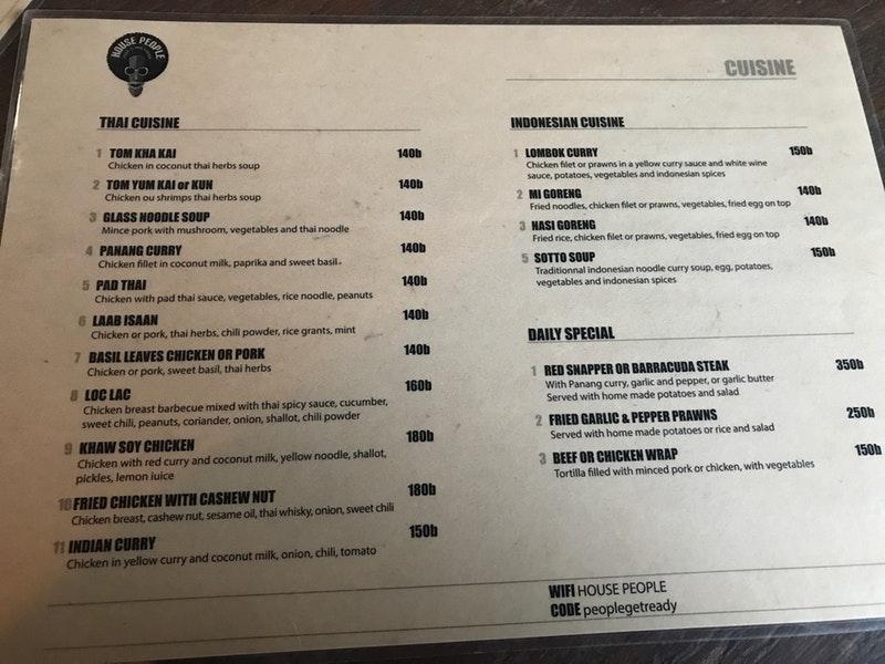 Menu at House People Restaurant-Lounge, Ko Pha-ngan, 53/21 Moo 8 Haad Yao