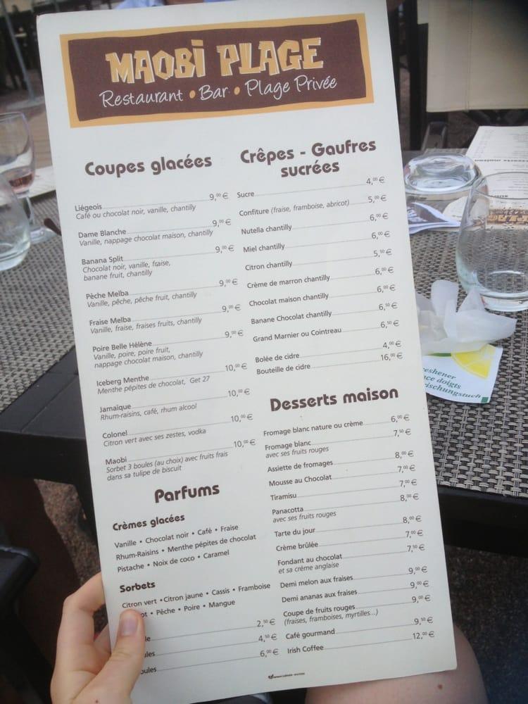 Menu au Maobi Beach restaurant, Saint-Raphaël