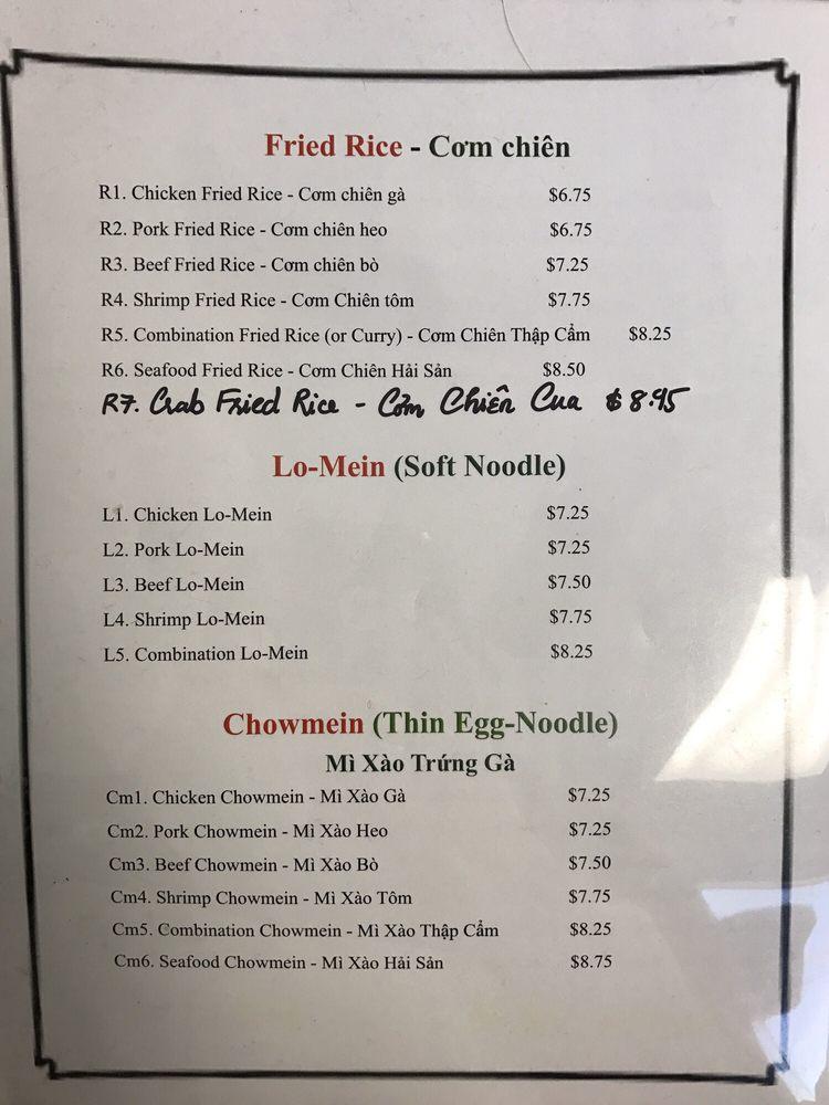 Menu at Pho Ong 8 restaurant, Wichita, E Harry St