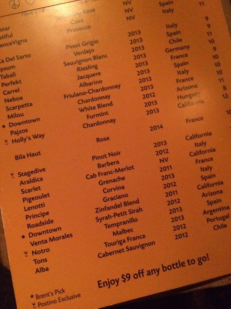 Menu at Postino Central pub & bar, Phoenix, N Central Ave
