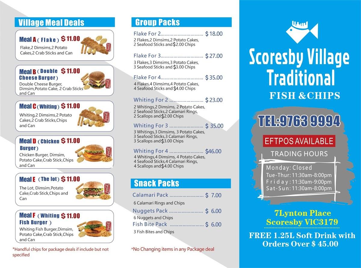 Menu at Scoresby Village Traditional Fish & Chips fast food, Scoresby