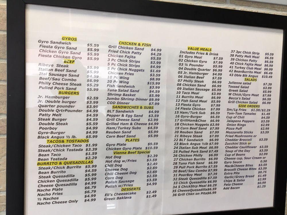 Menu at Smiley's Gyros & Beef fast food, Plainfield
