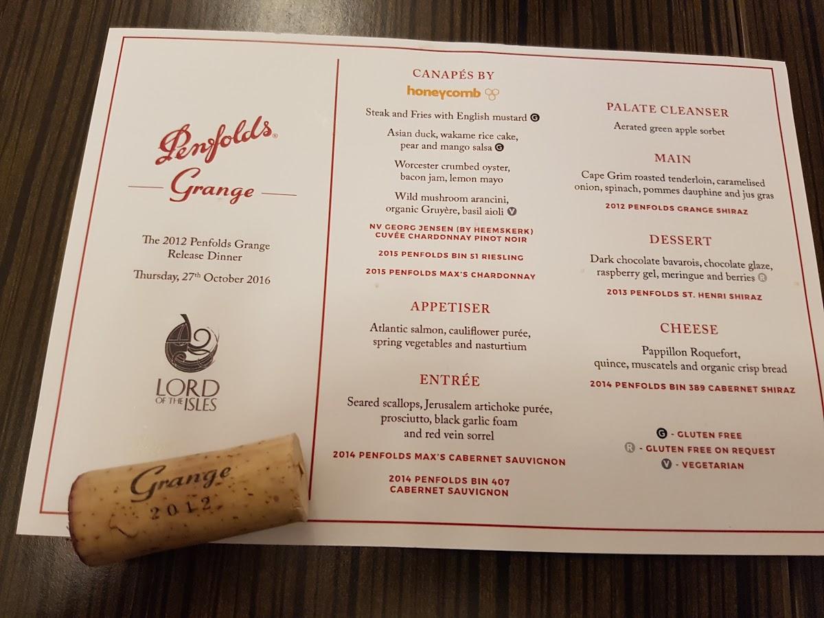 Menu at St Lords restaurant, Geelong