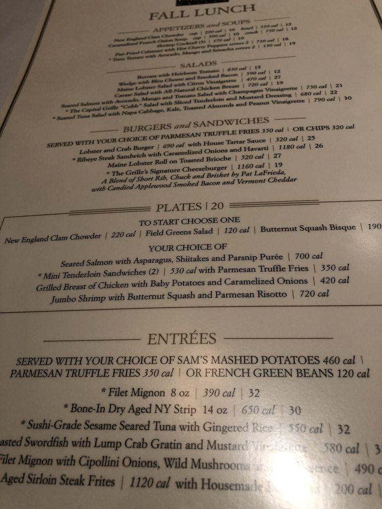 Menu at The Capital Grille pub & bar, Boca Raton