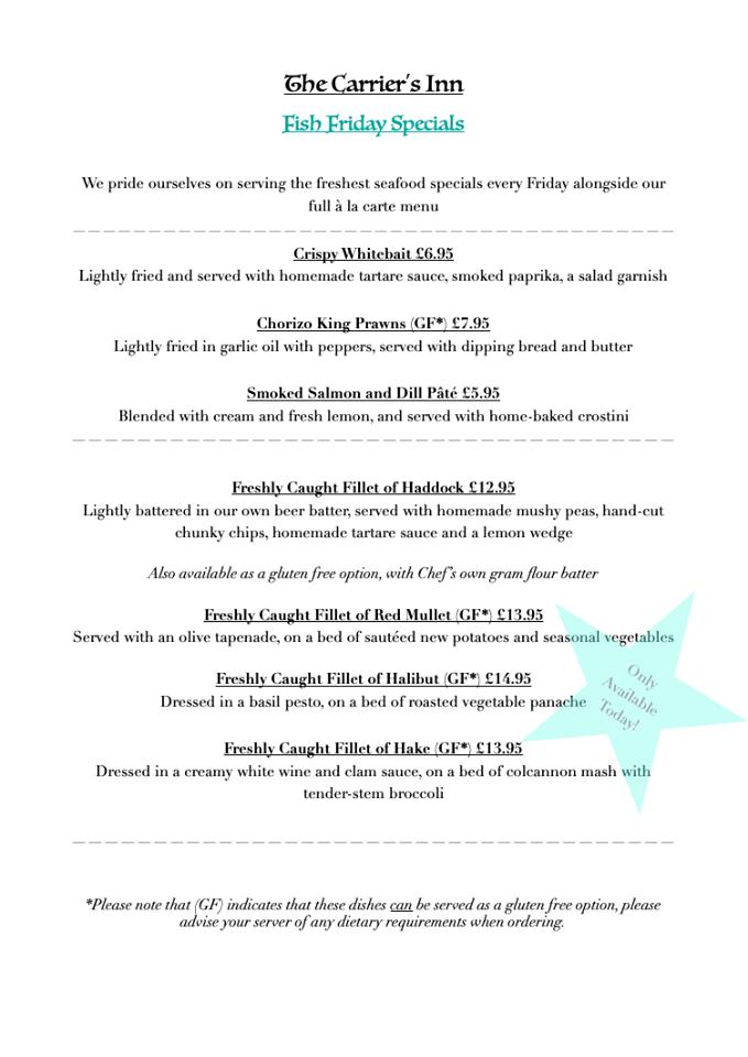 Menu at Carriers Inn pub & bar, Frodsham