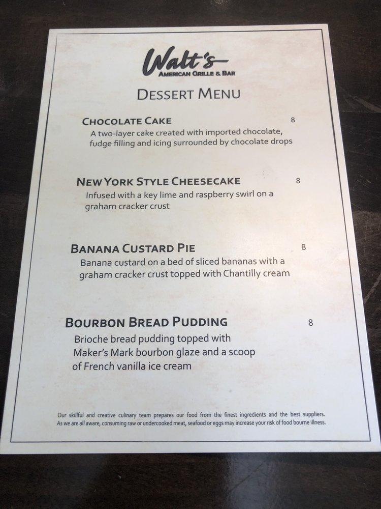 Menu at Walt's American Grille & Bar, Boca Raton