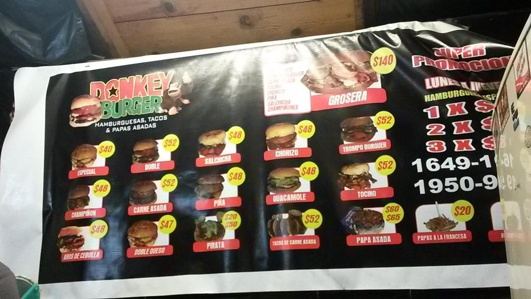 Menu at Donkey Burguer & Taco, Monterrey