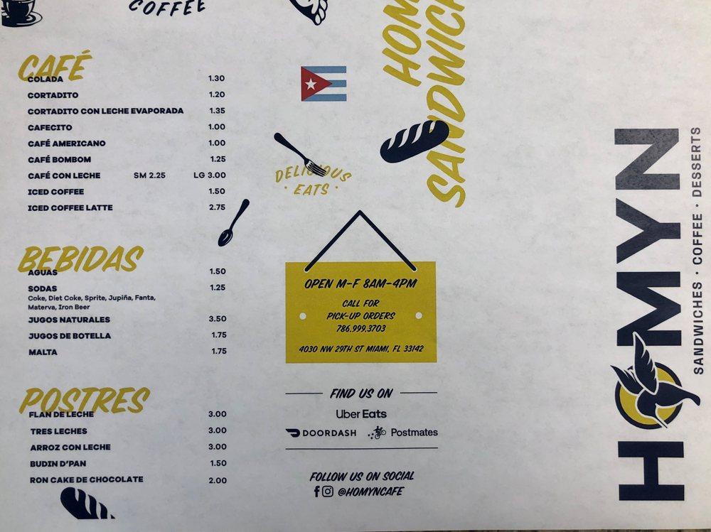Menu at Homyn Food Truck restaurant, Miami