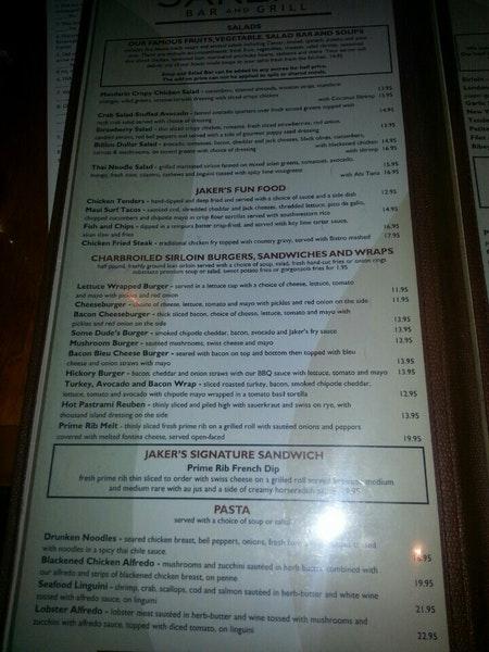 Menu at Jakers Bar and Grill, Great Falls