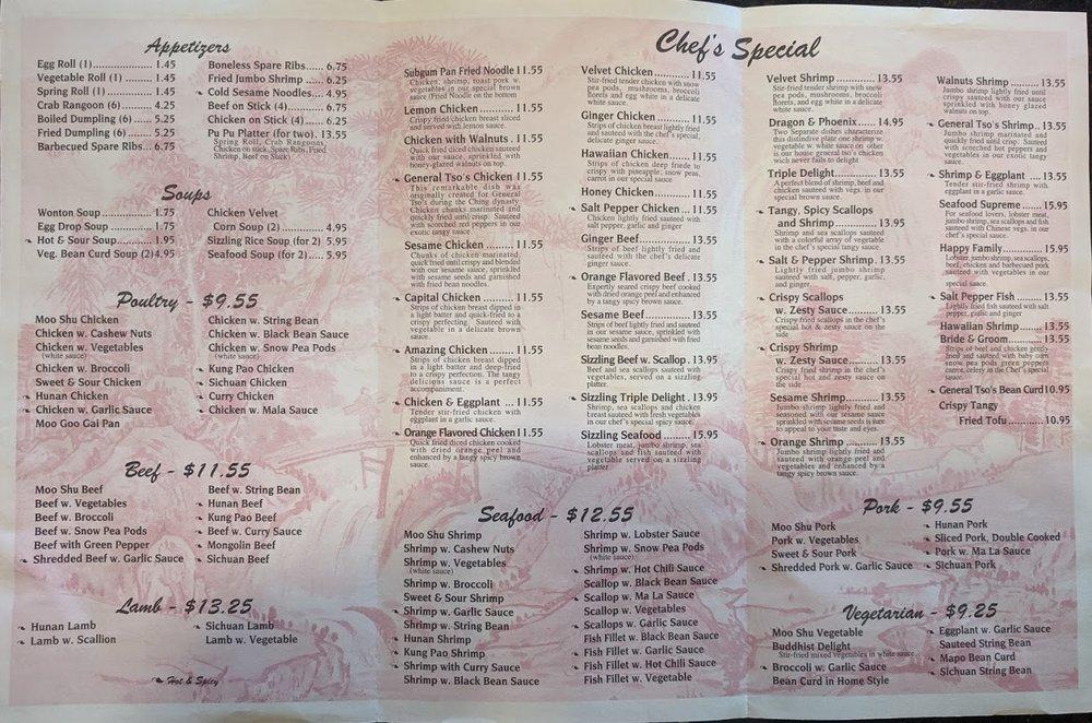 Menu at Lin's Garden restaurant, Gibsonia