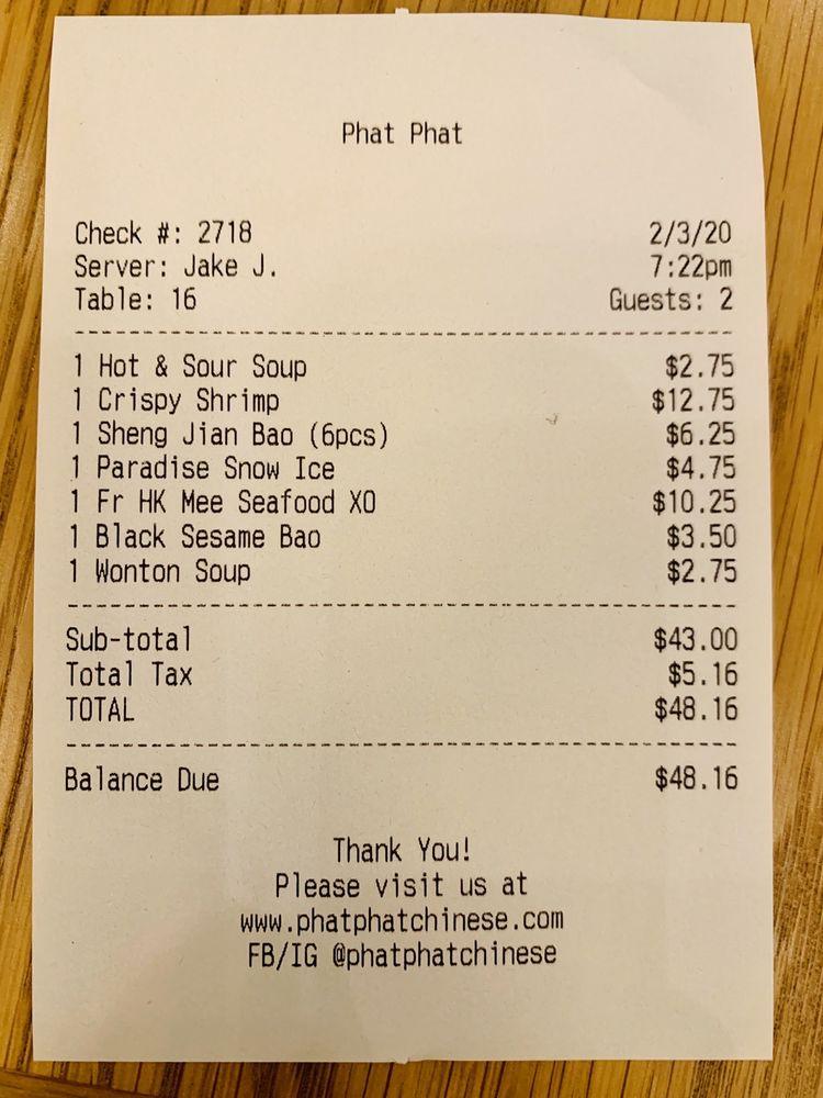 Menu at Phat Phat restaurant, Schaumburg