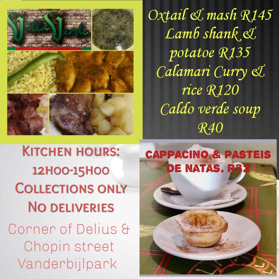 Menu at Villa Verde restaurant, Vanderbijlpark