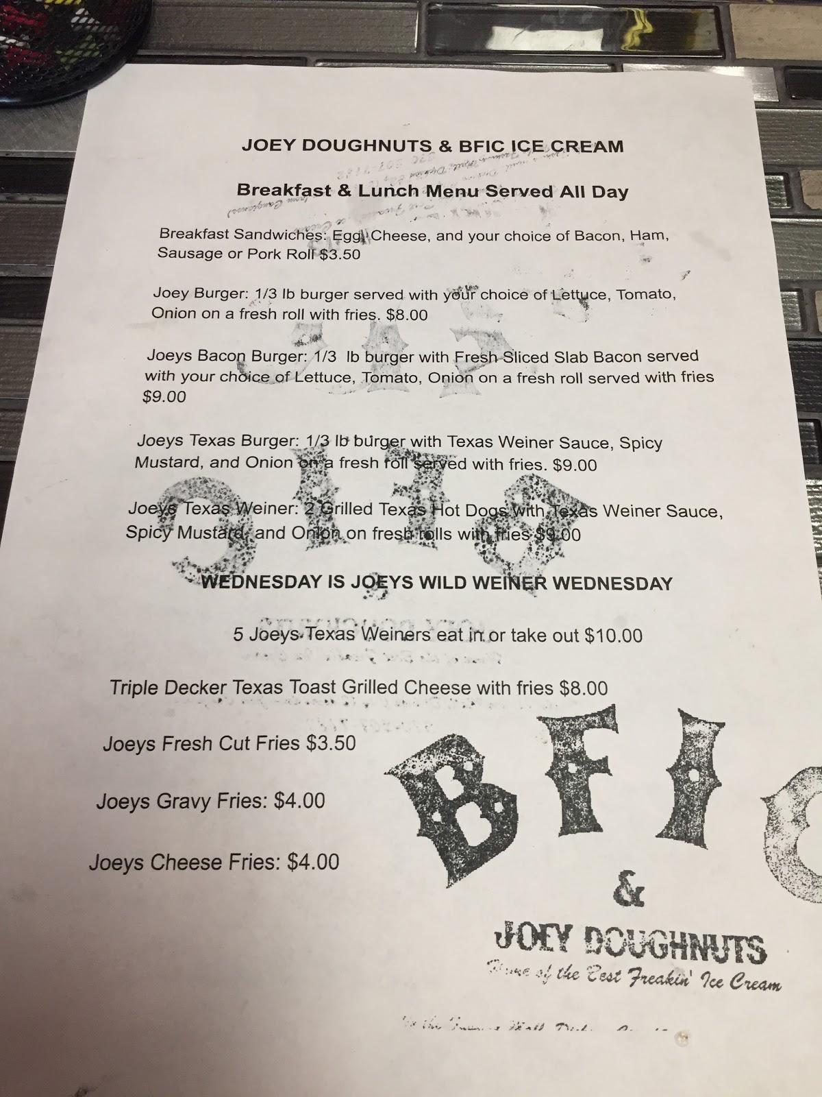 Menu at B f i c & joey doughnuts desserts, Scranton
