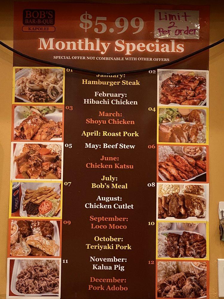 Menu at Bob's Bar-B-Que Kapolei, Kapolei