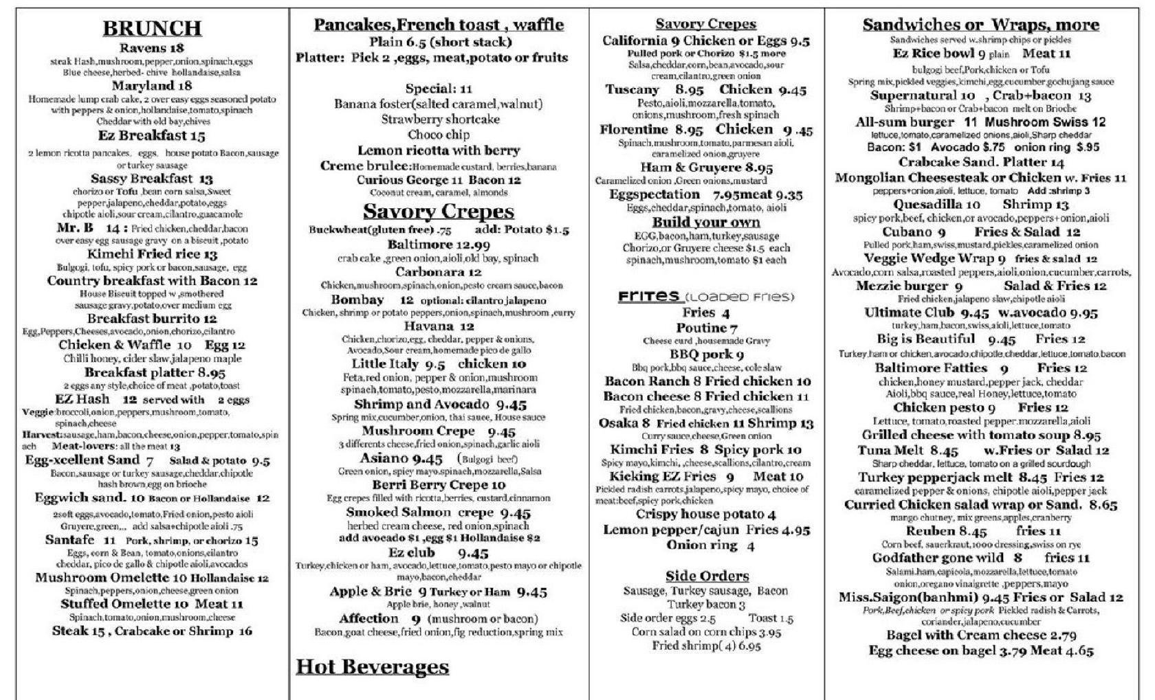 Menu At Cafe EZ Ellicott City Menu At Cafe EZ Ellicott City